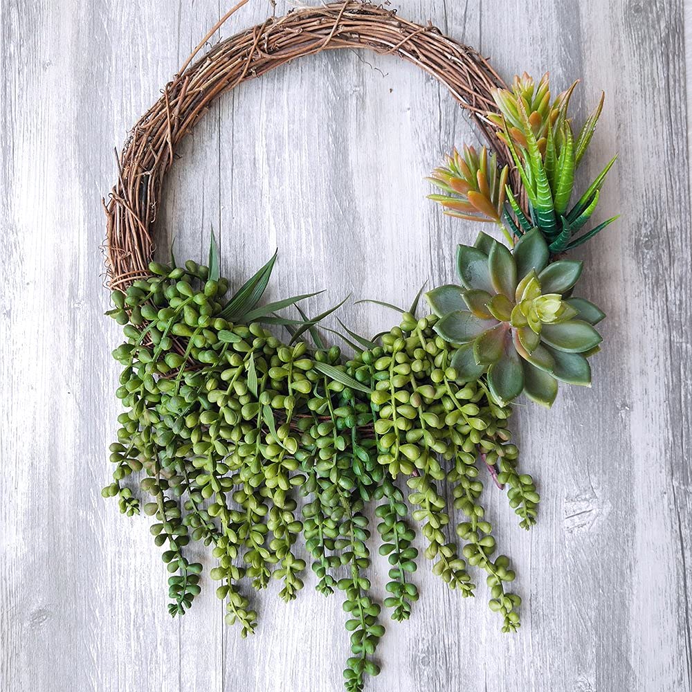 Supla 4 pcs Artificial Hanging Succulents Faux Burro's Tail Picks Trailing String of Pearls Succulent Greenery Sprays 13.4" L for Basket Planter Centerpiece Floral Arrangement Indoor Outdoor Decor