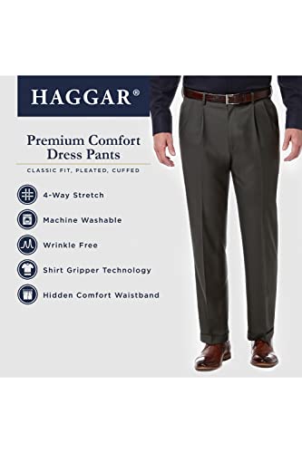 Haggar Mens Premium Comfort Classic Fit Pleat Front Reg. And Big & Tall Sizes Dress Pants, Blue, 40W X 30L US
