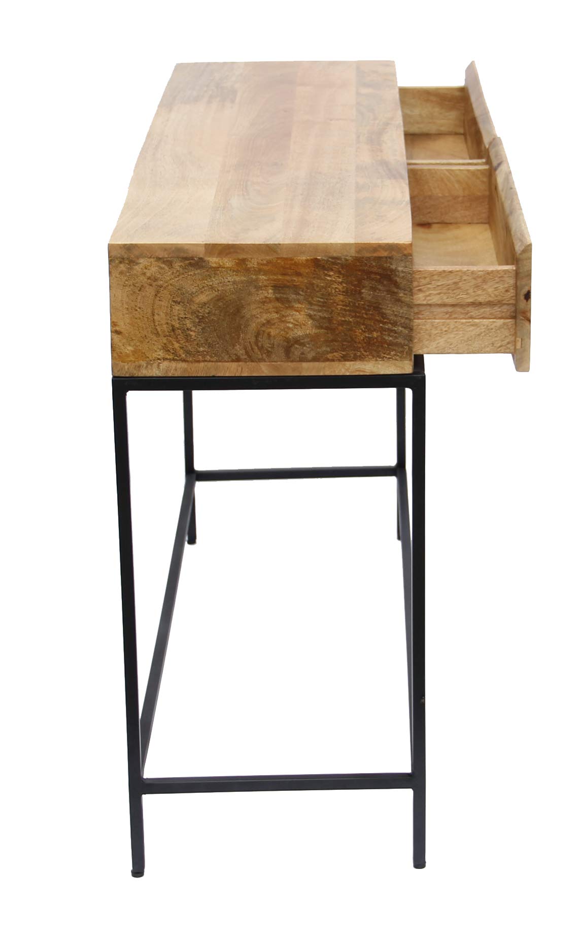 The Urban Port Mango Wood and Metal Console Table with Two Drawers, Brown