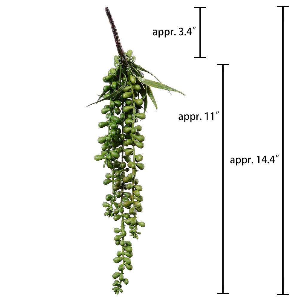 Supla 4 pcs Artificial Hanging Succulents Faux Burro's Tail Picks Trailing String of Pearls Succulent Greenery Sprays 13.4" L for Basket Planter Centerpiece Floral Arrangement Indoor Outdoor Decor