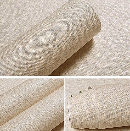 Yija Self-Adhesive Linen Cream Color Pattern Waterproof Shelf Drawer Liner Cabinet Sticker,Wallpaper 15.6Inch by 98Inch