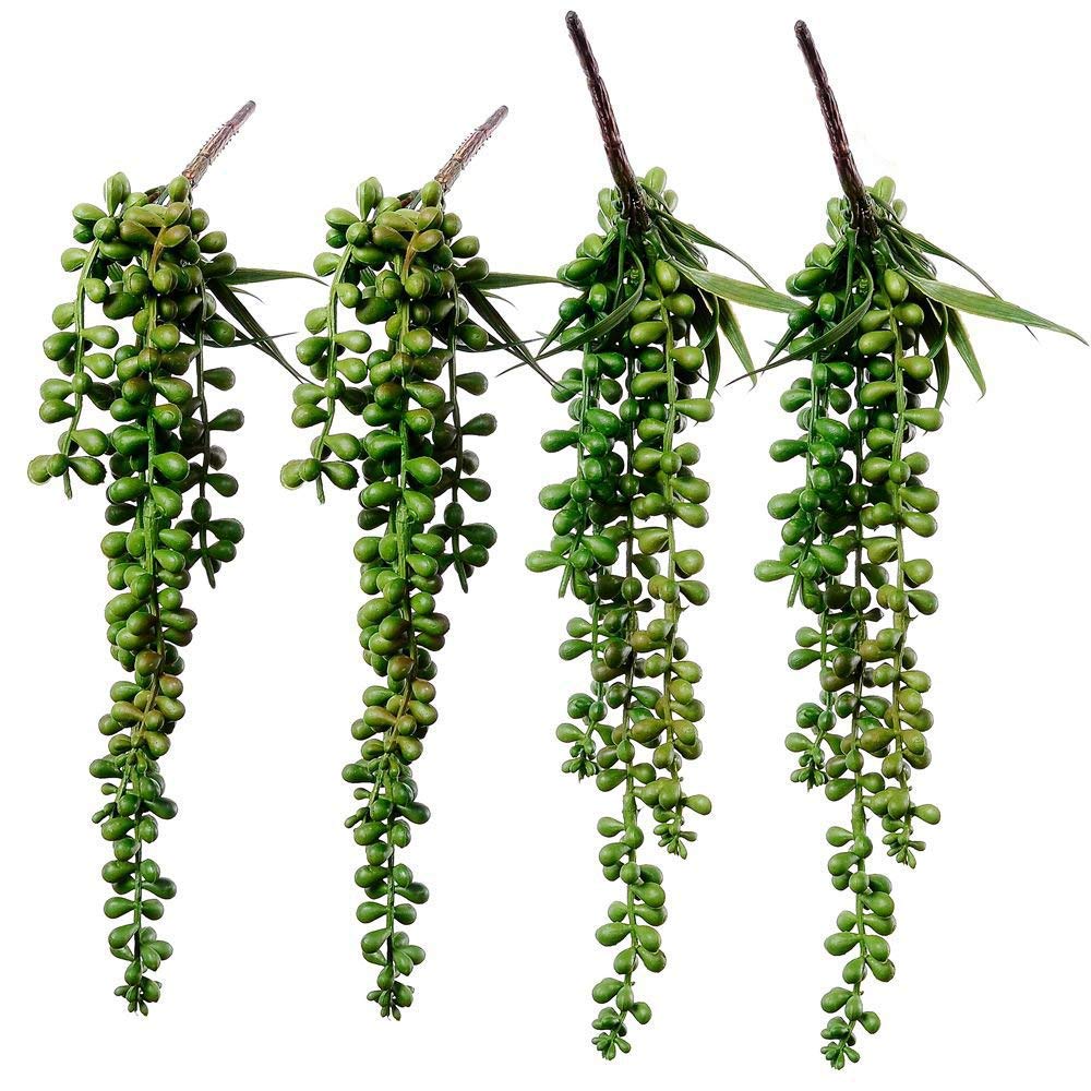 Supla 4 pcs Artificial Hanging Succulents Faux Burro's Tail Picks Trailing String of Pearls Succulent Greenery Sprays 13.4" L for Basket Planter Centerpiece Floral Arrangement Indoor Outdoor Decor