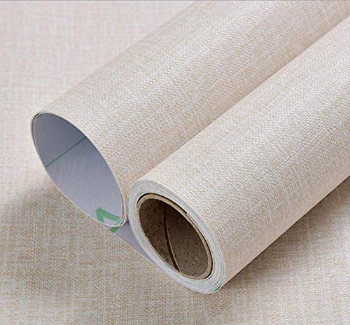 Yija Self-Adhesive Linen Cream Color Pattern Waterproof Shelf Drawer Liner Cabinet Sticker,Wallpaper 15.6Inch by 98Inch