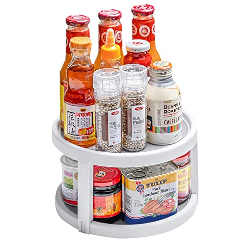 CheeseandU 2 Tier Lazy Susans Turntable - 10 Inch Pantry Cabinet Lazy Susan Storage Turntable Space Saving Rotating Spice Rack for Spices, Condiments, Baking, Bathroom