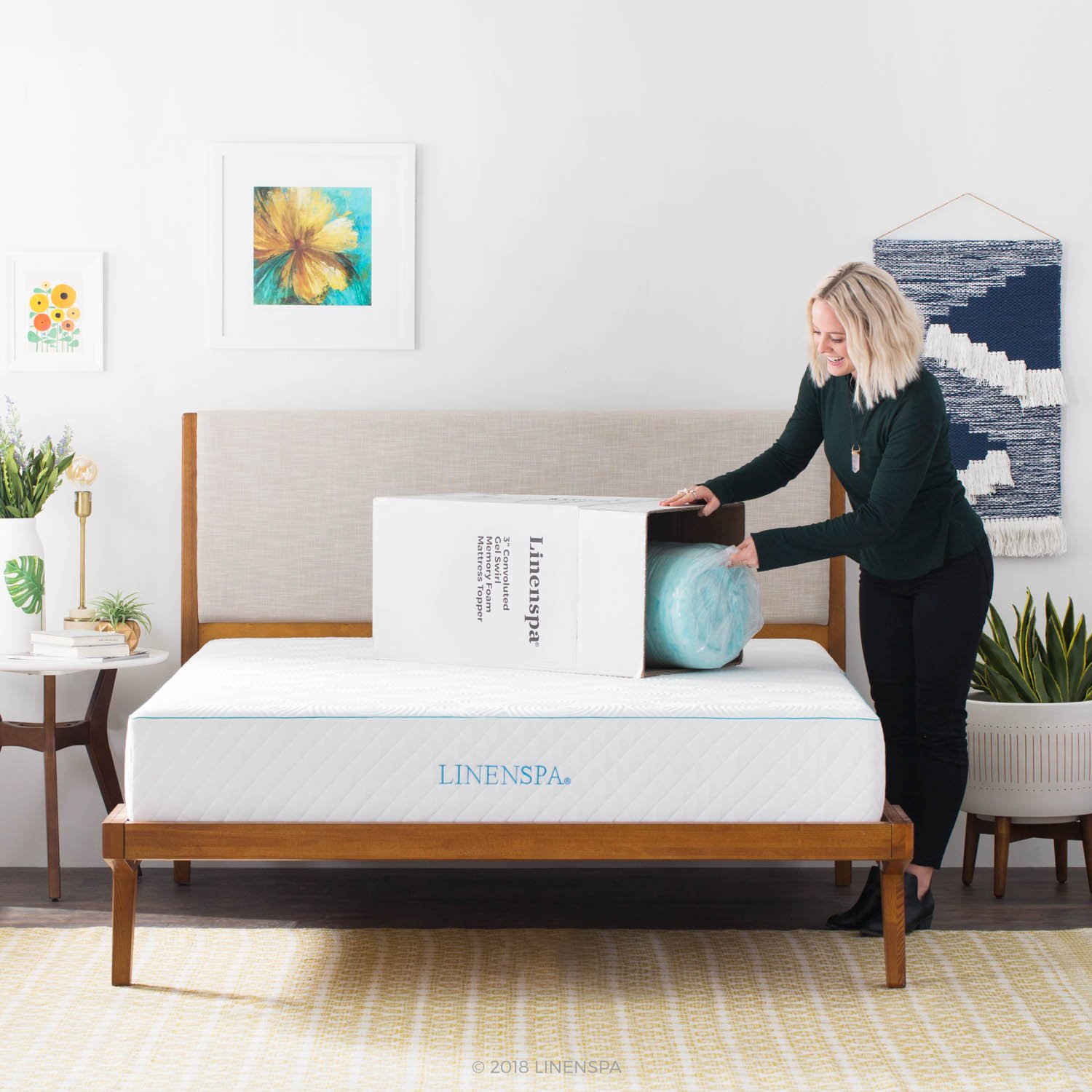 Linenspa 3 Inch Convoluted Gel Swirl Memory Foam Mattress Topper - Promotes Airflow - Relieves Pressure Points - King