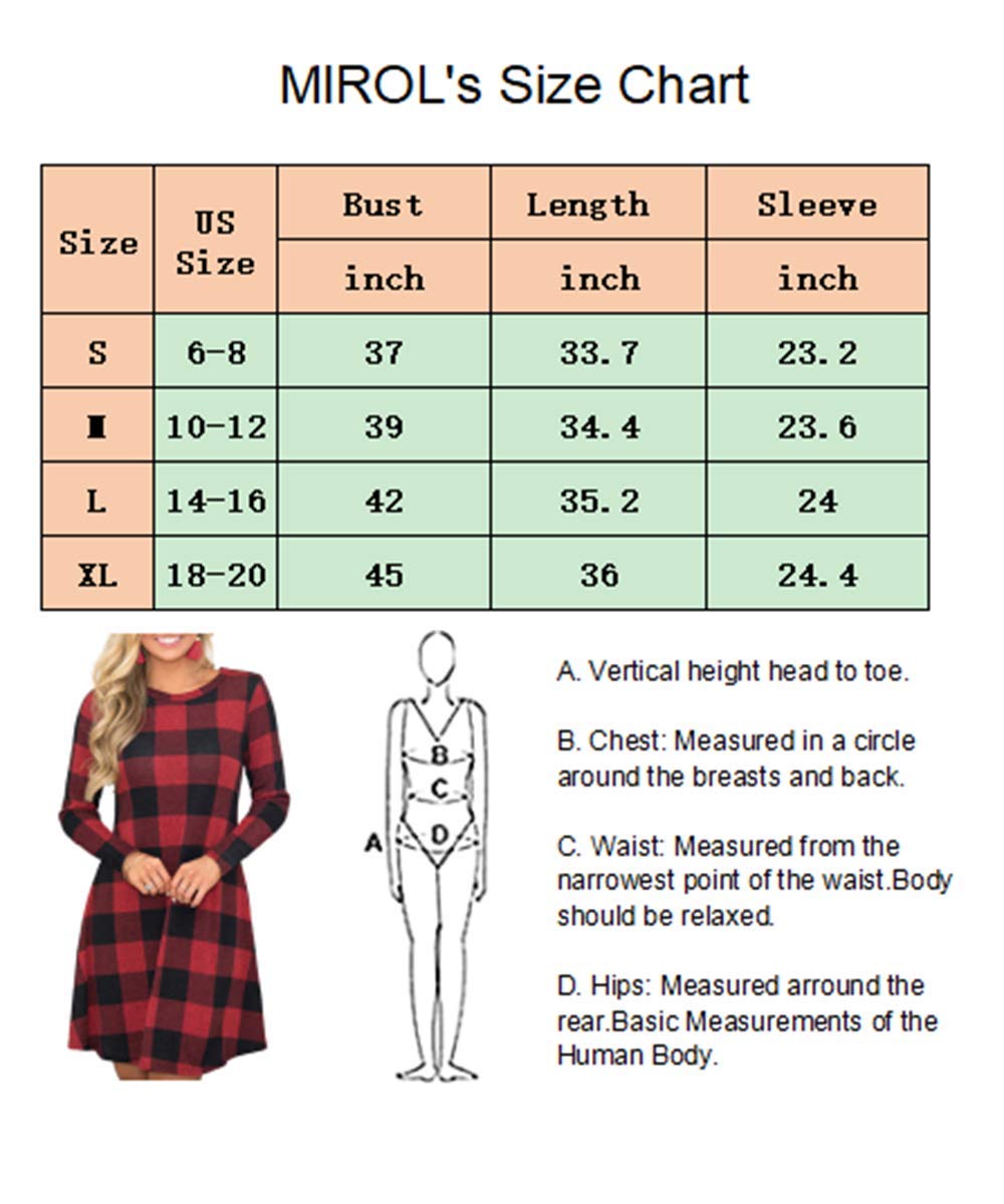 MIROL Women's Long Sleeve Plaid Color Block Casual Swing Loose Fit Tunic Dress