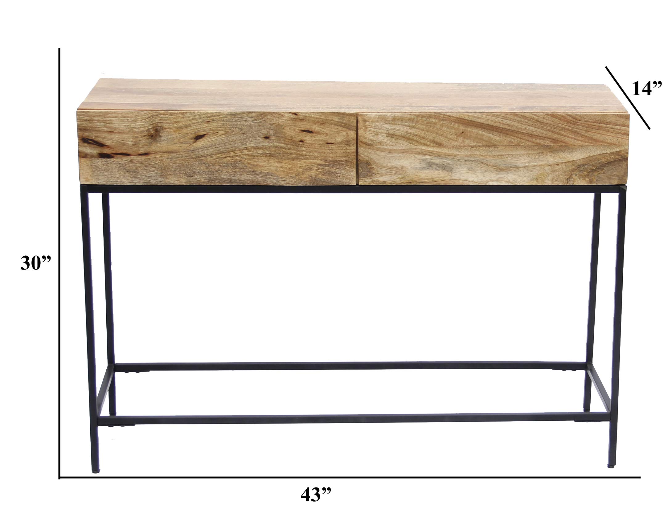 The Urban Port Mango Wood and Metal Console Table with Two Drawers, Brown