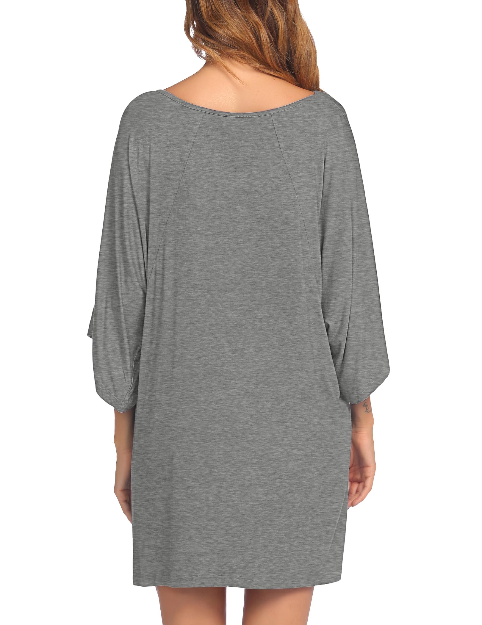 Ekouaer Deep V Neck Sleepshirt Sexy Cotton Nightshirt For Women Plus Size,Medium,Gray