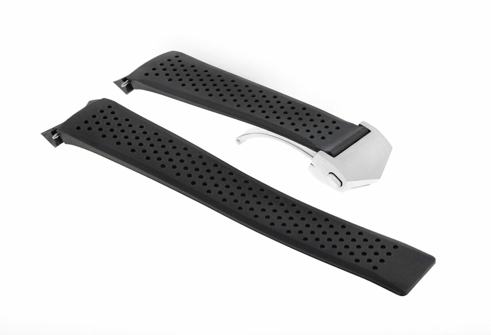 Ewatchparts 22mm Rubber Band Strap Compatible With Tag Heuer Grand Carrera Calibre 5 With Clasp Black