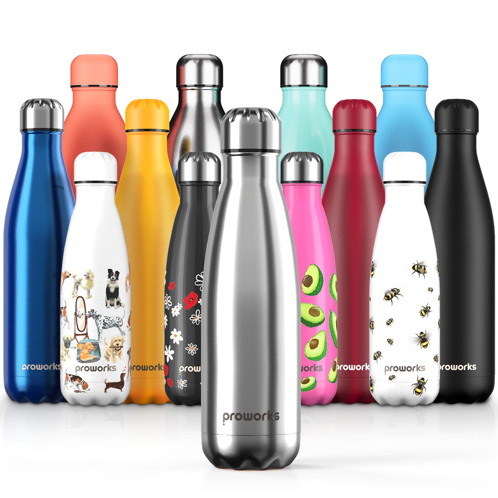 Proworks Stainless Steel Sports Water Bottle | Double Insulated Vacuum Flask for 12 Hours Hot & 24 Hours Cold Drinks - Great for Home, Work, Gym & Travel - BPA Free – Metallic Silver - 1L