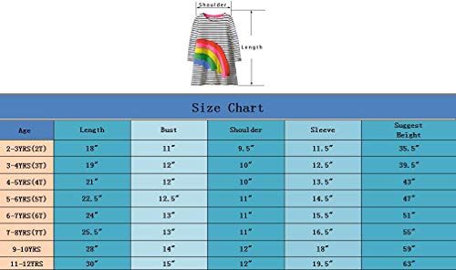 HILEELANG Toddler Girl Dress Cotton Long Sleeve Autumn Winter White Rainbow Stripe Casual Basic Shirt Dress 5T
