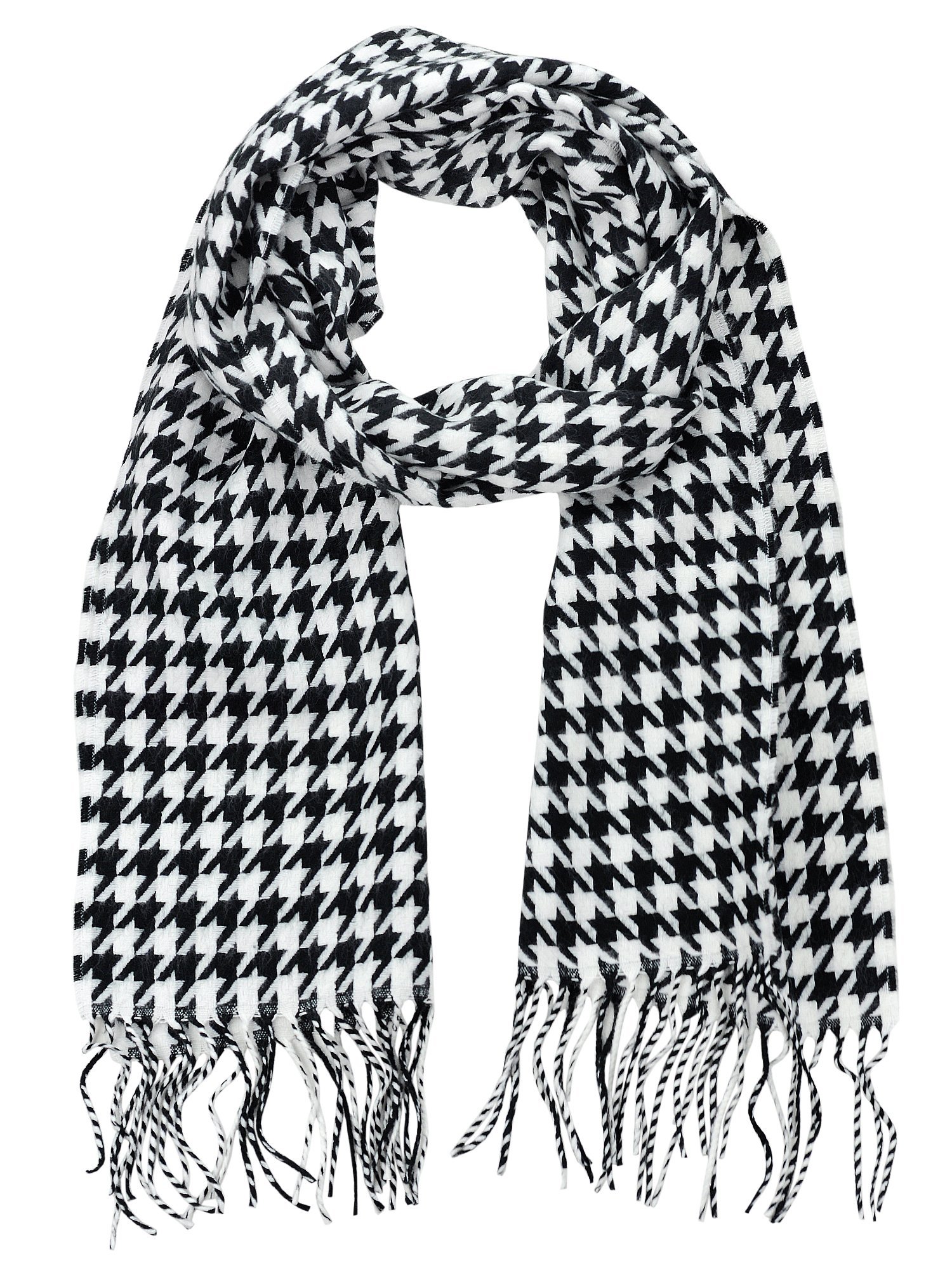 D&Y Unisex Classic Softer Than Cashmere Chevron Fringe End Scarf, Black/White