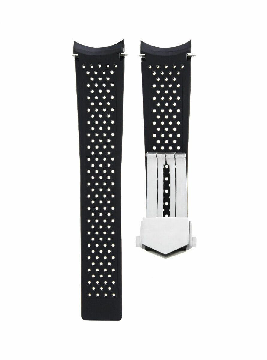Ewatchparts 22mm Rubber Band Strap Compatible With Tag Heuer Grand Carrera Calibre 5 With Clasp Black