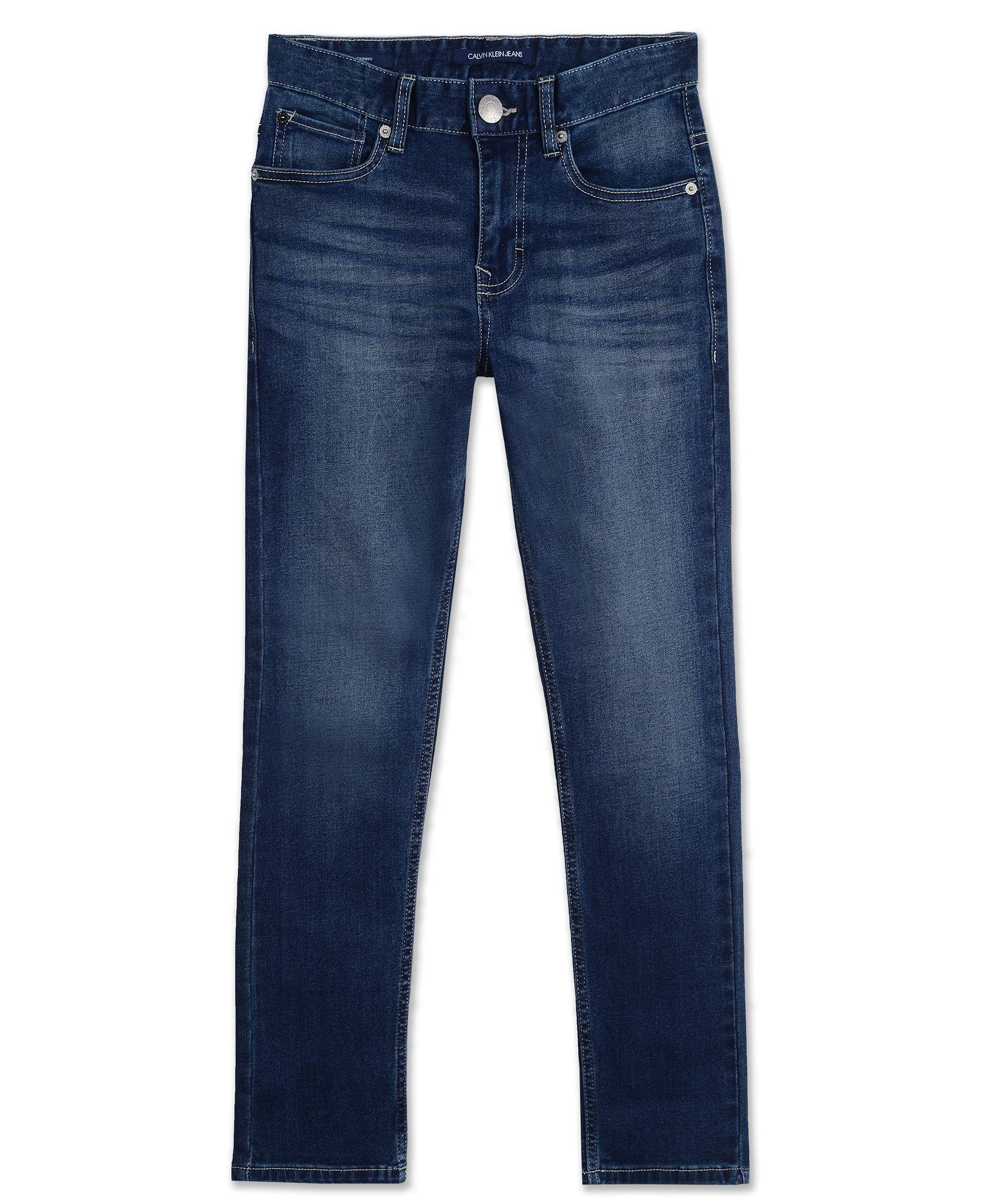 Calvin Klein Boys' Skinny Fit Stretch Denim Jeans, 5-Pocket Style, Zipper Fly & Button Closure, Authentic, 14