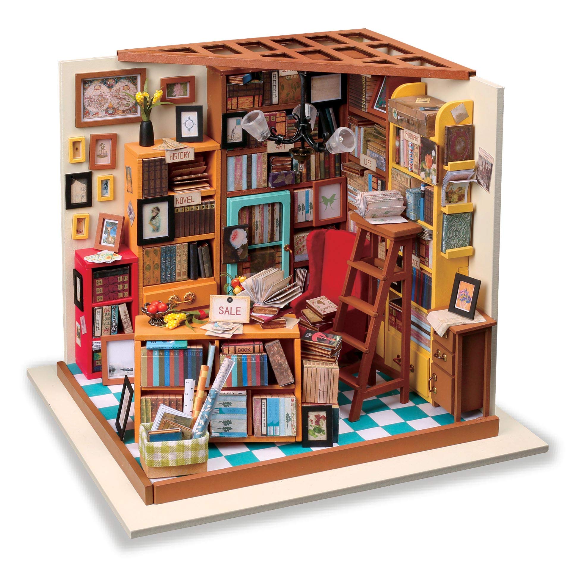 Fat Brain Toys DIY Miniature Model Kit: Harper's Library - Crafting Kit for Teens & Adults