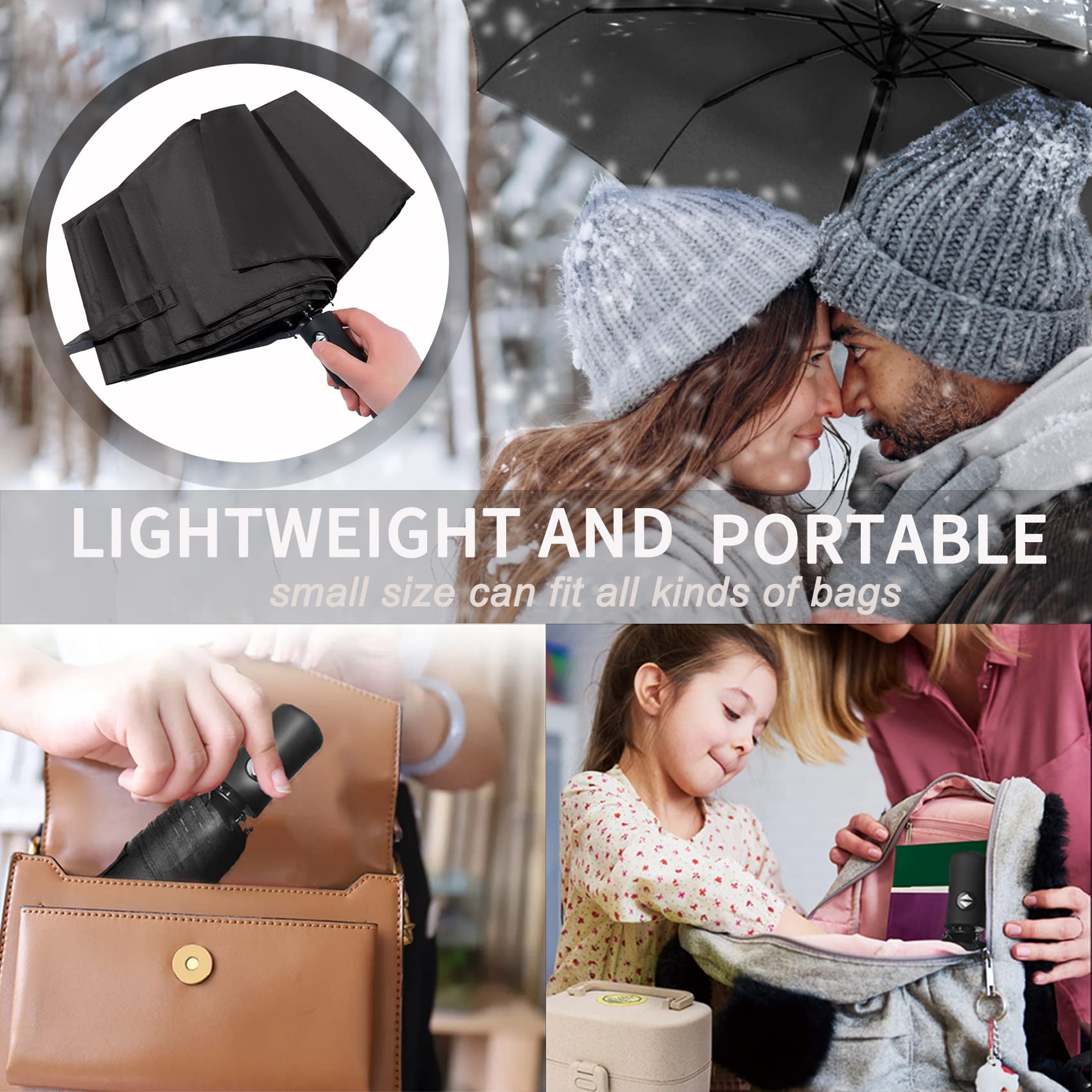 SIEPASA Two PackThe Original Portable Travel Umbrella - Umbrellas for Rain Windproof, Strong Compact Umbrella for Wind and Rain, Perfect Car Umbrella, Golf Umbrella, Backpack, and On-the-Go.(Black & Navy Blue, 2 Pack)