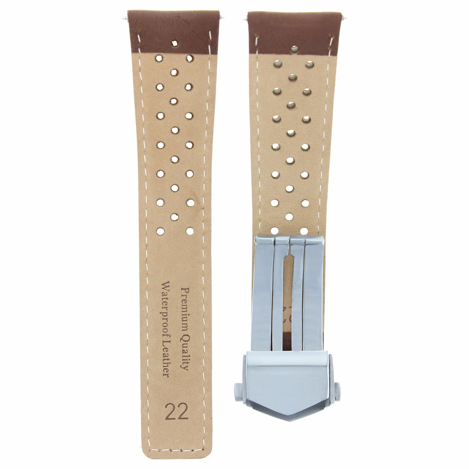 Ewatchparts Leather Watch Band Strap Clasp 22mm Compatible With Tag Heuer Monaco F1 Tan Orange Perforated