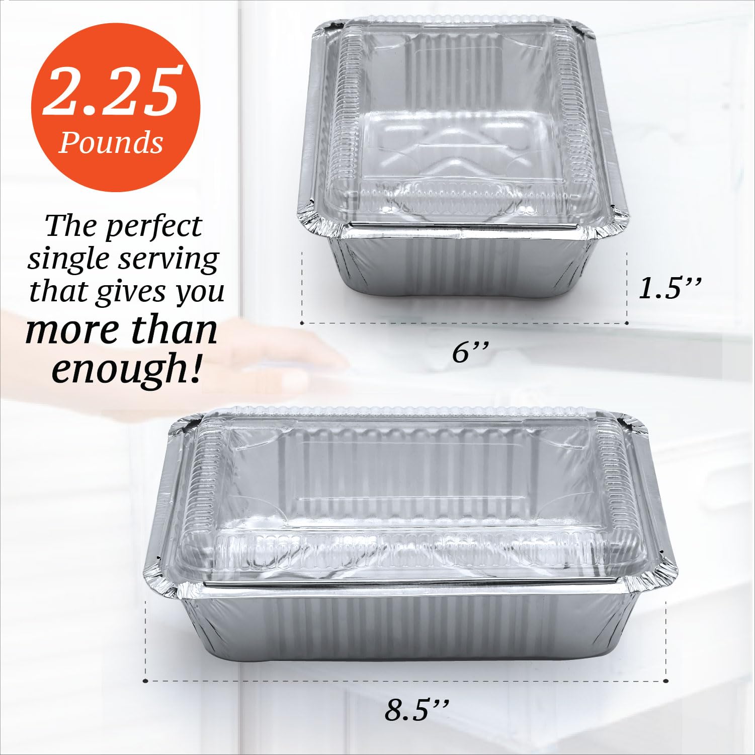Spare Essentials (55 Count) 2.25LB Aluminum Containers with Lids (8.5"x6") - Disposable Foil Containers for Takeout, Baking, Freezing, Food Storage - Aluminum Pans with Lids, To Go Containers