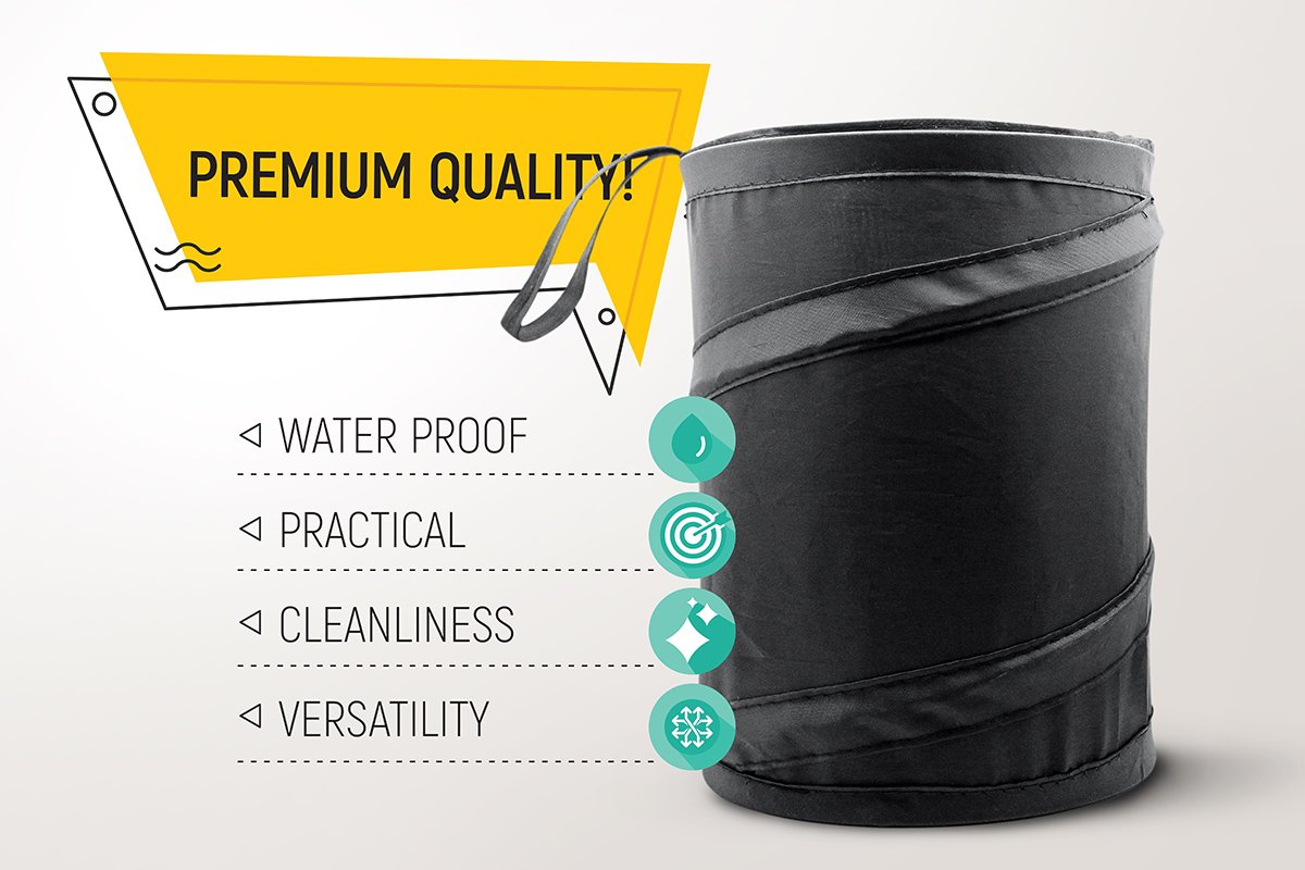 Mavoro Car Trash Can, Portable Garbage Bin, Collapsible Pop-up Water Proof Bag, Waste Basket Bin, Rubbish Bin (1 Gallon, 1 Pack)
