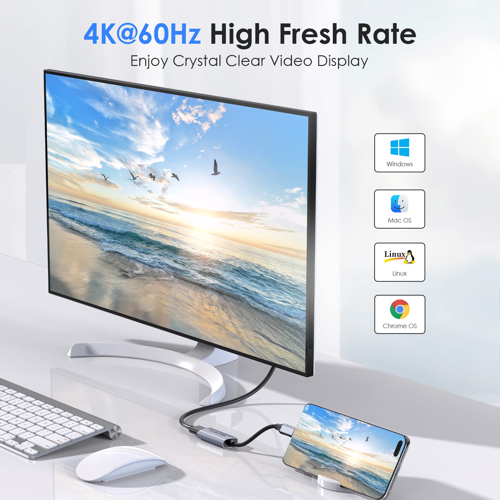 LENTION USB C to HDMI Adapter 4K@60Hz,Thunderbolt 3/4 to HDMI Adapter,HDMI to USB-C Adapter,USB-C Compatible 2023-2016 MacBook Pro,New iPad/Surface/Mac Air,Galaxy,Pixelbook,XPS etc(CU607,Space Gray)
