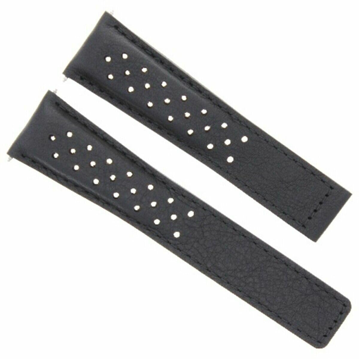 Ewatchparts Leather Watch Band Strap 22mm Compatible With Tag Heuer Carrera Monaco Cw2113-0 Deployment Black