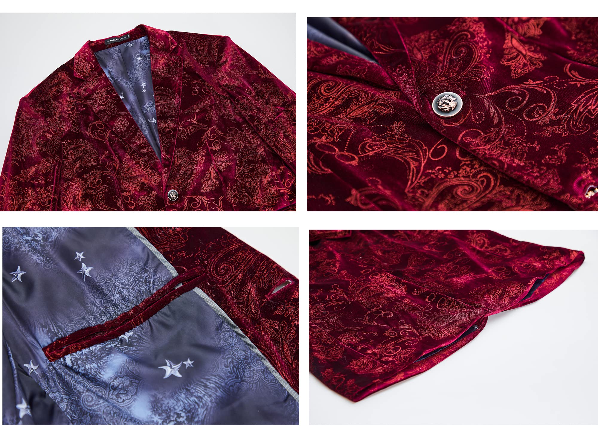 MAGE MALE Men's Dress Party Floral Suit Jacket Notched Lapel Slim Fit Two Button Stylish Blazer Red
