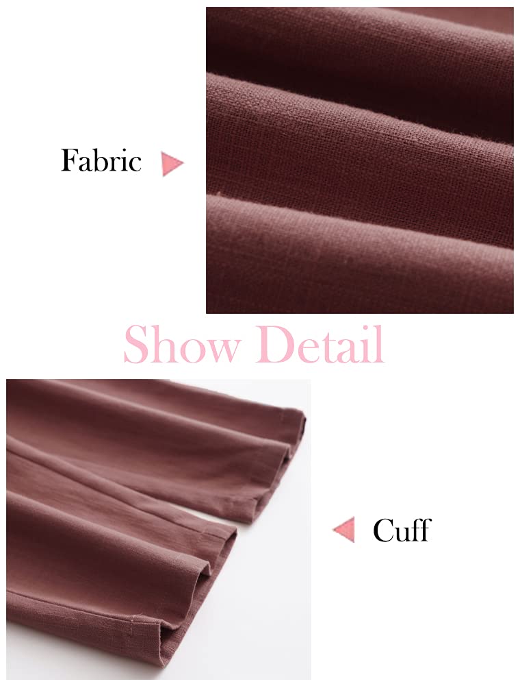 Minibee Women's Elastic Waist Casual Crop Linen Pull On Pants Wine 2XL