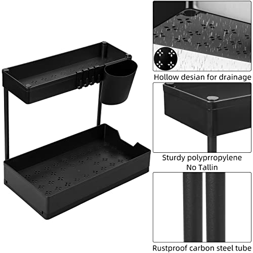Karlsitek Under Sink Organizer,2-Tier Bathroom Organizer,L-Shape One Sliding Under Cabinet Storage Organizer with 1 Hanging Cup and 4 Hooks,Under Sink Organizers and Storage for Kitchen Bathroom