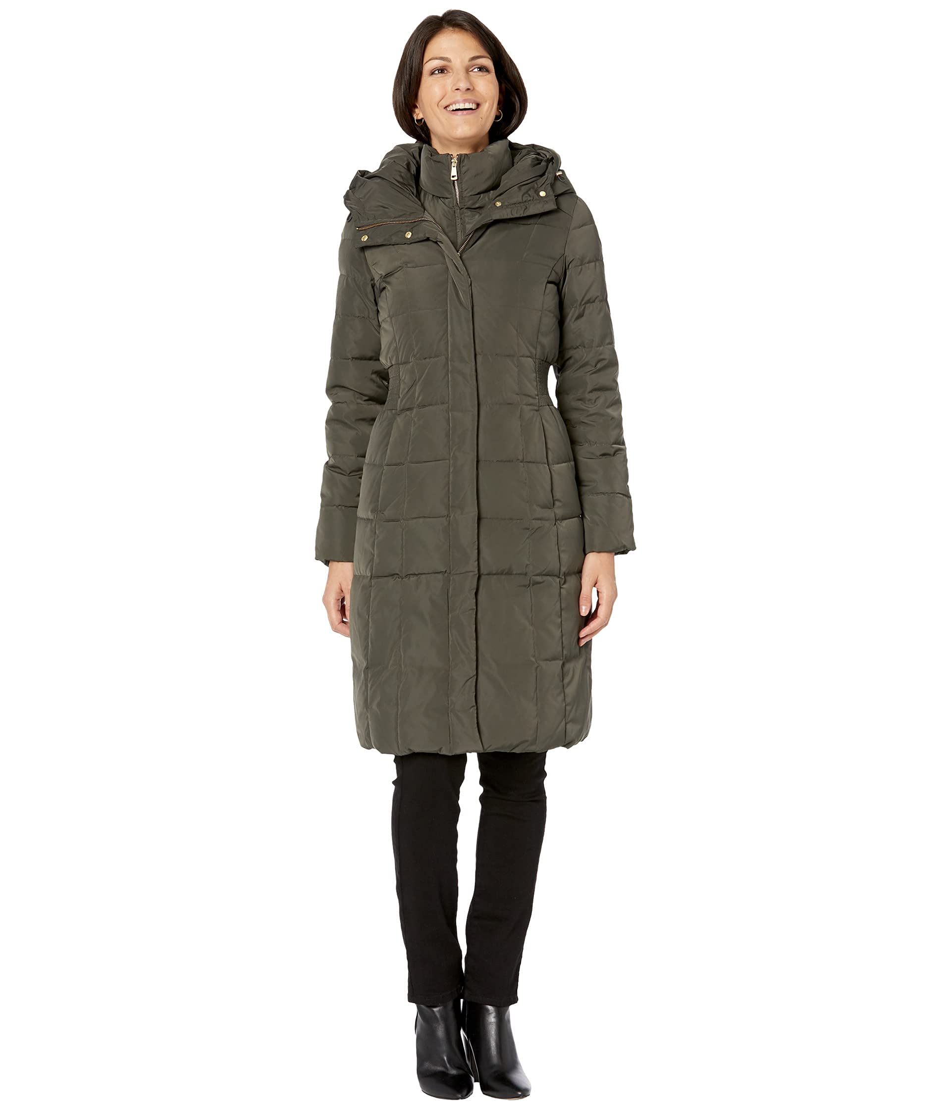 Cole Haan Women's Long Quilted Puffer Coat Down Jacket, Forest, X-Large