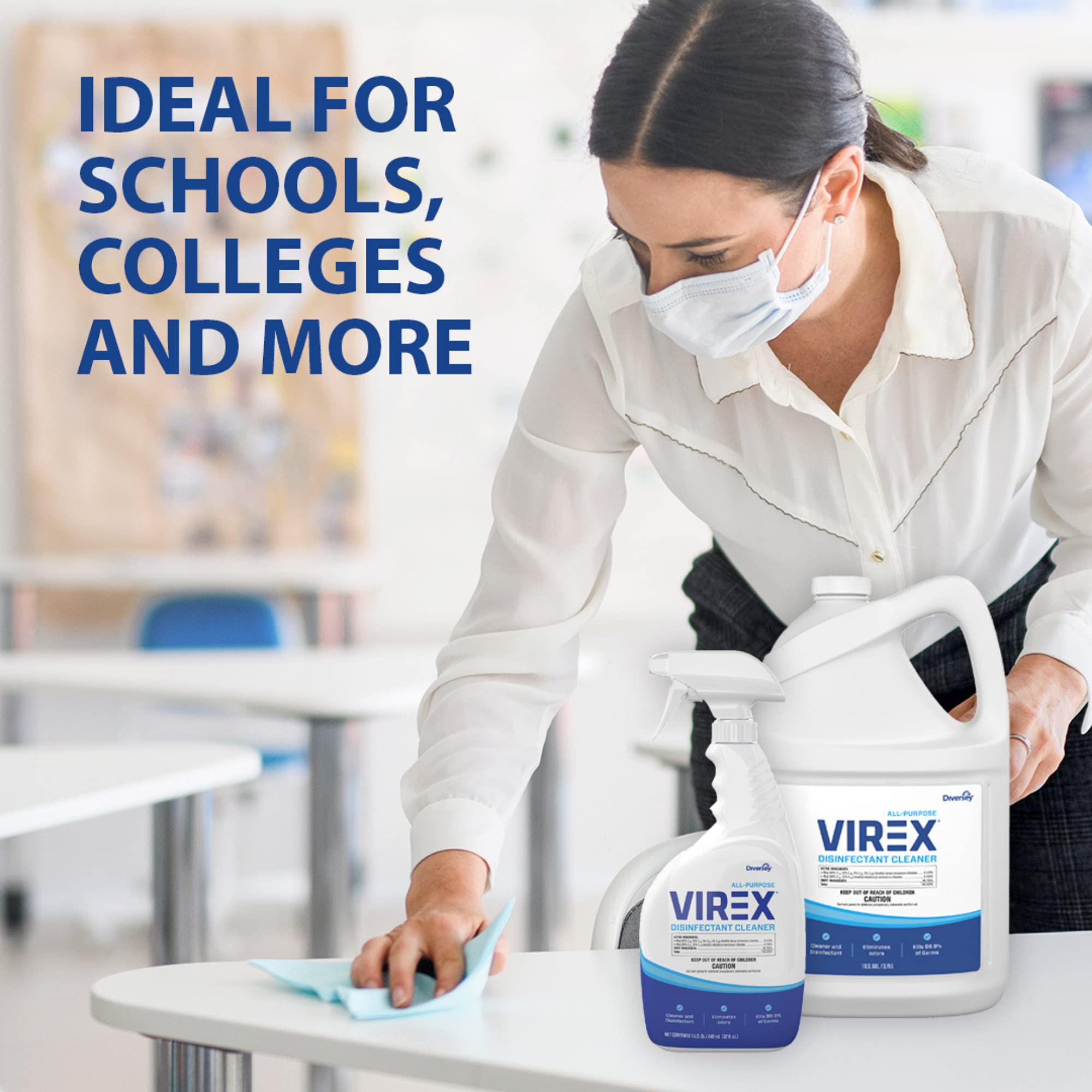VIREX Diversey CBD540540 All Purpose Disinfectant Cleaner- Kills 99.9% of Germs and Eliminates Odors, Lemon Scent, Ready-to-Use Spray, 32-Ounce (Pack of 4)
