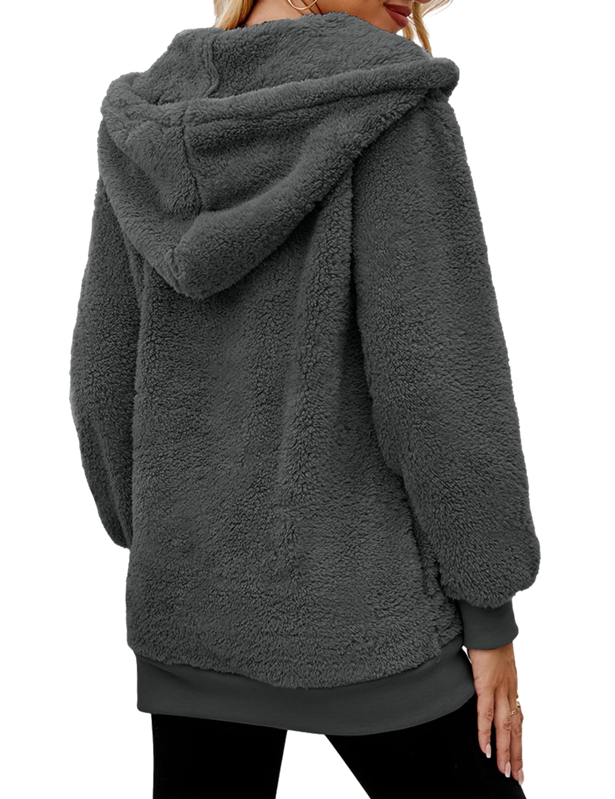Yanekop Womens Hoodies Sherpa Pullover Sweater Fuzzy Fleece Sweatshirt Oversized Hoodie Cozy Outerwear with Pockets(A Dark Gray,S)