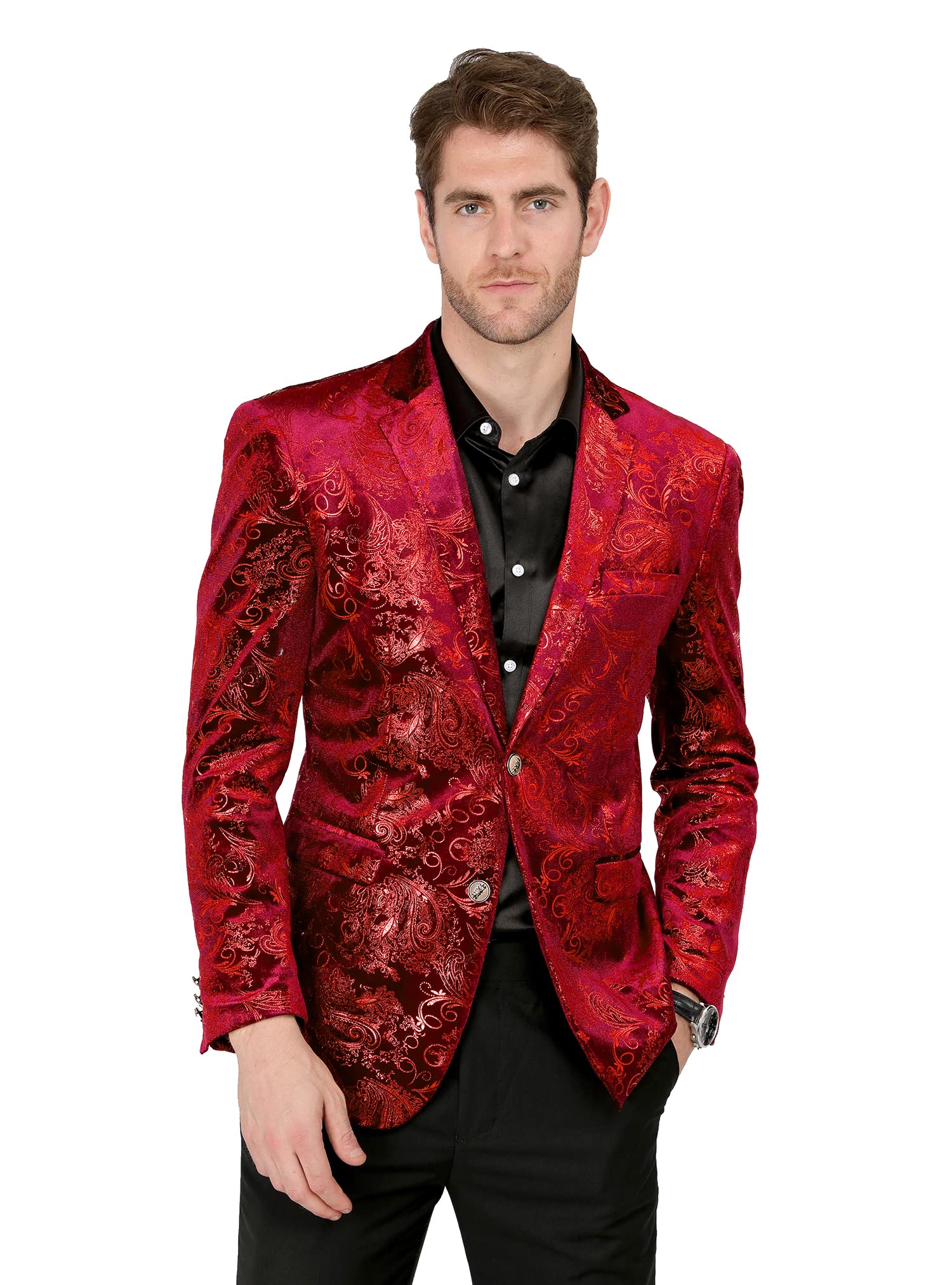 MAGE MALE Men's Dress Party Floral Suit Jacket Notched Lapel Slim Fit Two Button Stylish Blazer Red