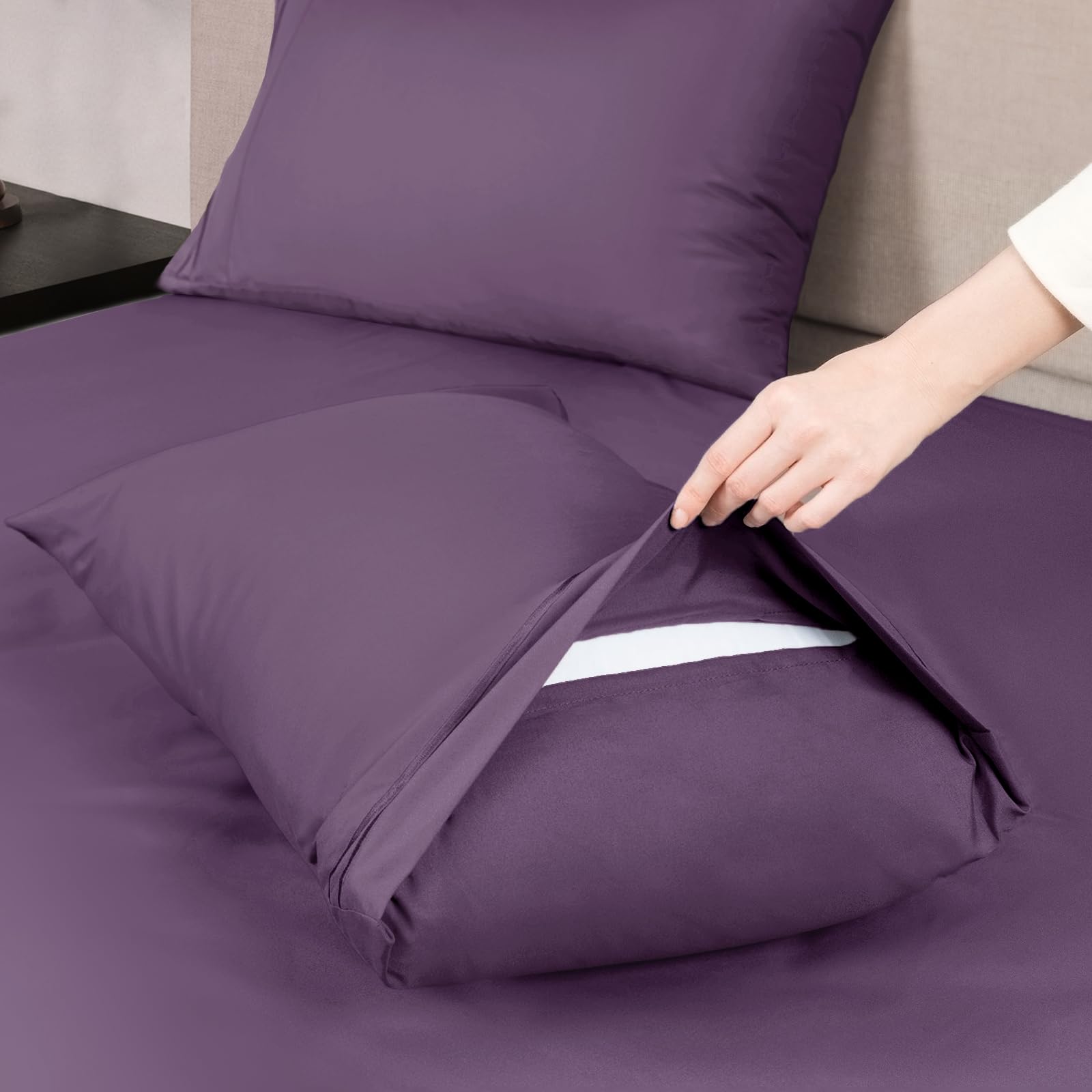 Mejoroom Full Size Sheet Sets - 1800 Collection Microfiber Bed Sheet Set with 16 Inch Deep Pocket Fitted Sheet, Soft, Breathable, Wrinkle, Fade & Stain Resistant - 4 Piece (Full, Purple)