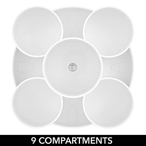 mDesign Spinning Lazy Susan Makeup Turntable Storage Center - 9 Sections - Rotating Organizer for Bathroom Vanity Counter Tops, Dressing Tables, Cosmetic Stations, Dressers - White