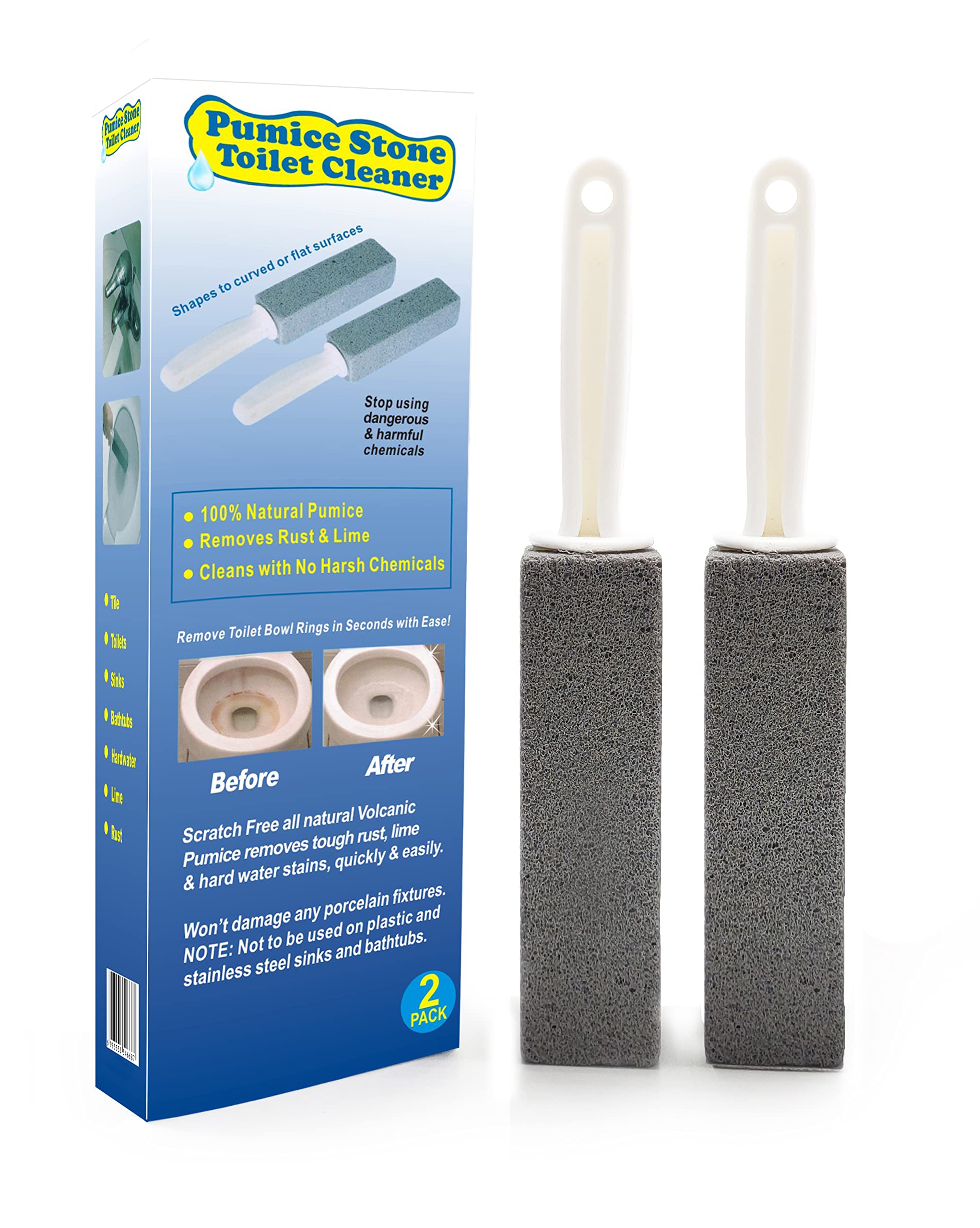 Comfun Pumice Stone Toilet Brush for Cleaning Toilet Bowl with Handle, Pumice Stick for Toilet Cleaning, 2 Pack