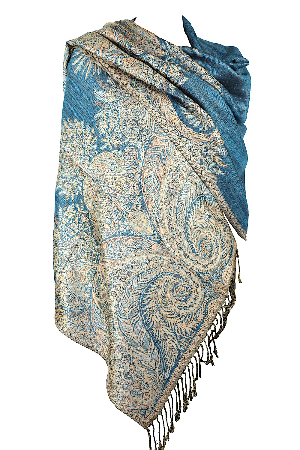 Achillea Luxurious Double Layered Jacquard Big Paisley Pashmina Shawl Wrap Scarf (Turquoise)