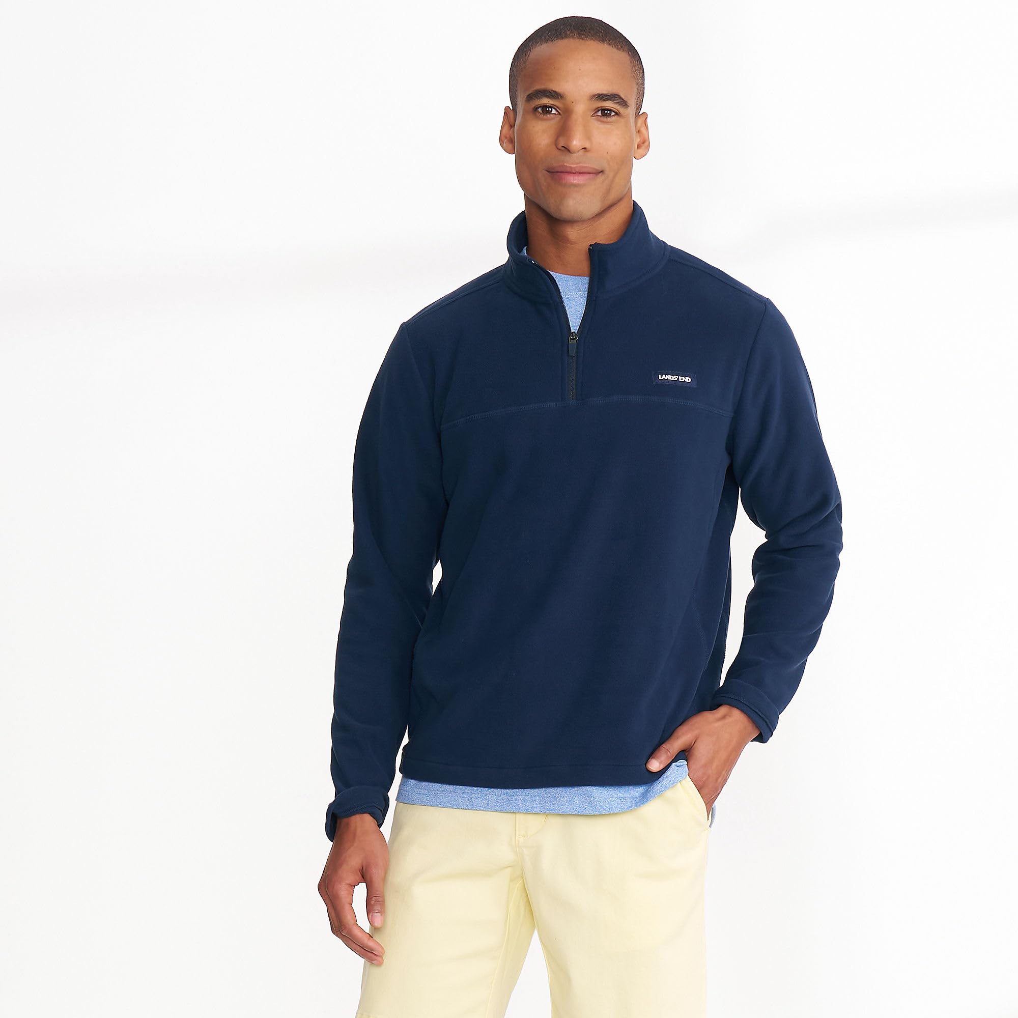 Lands' End Mens T100 Fleece Quarter Zip Radiant Navy Regular Large