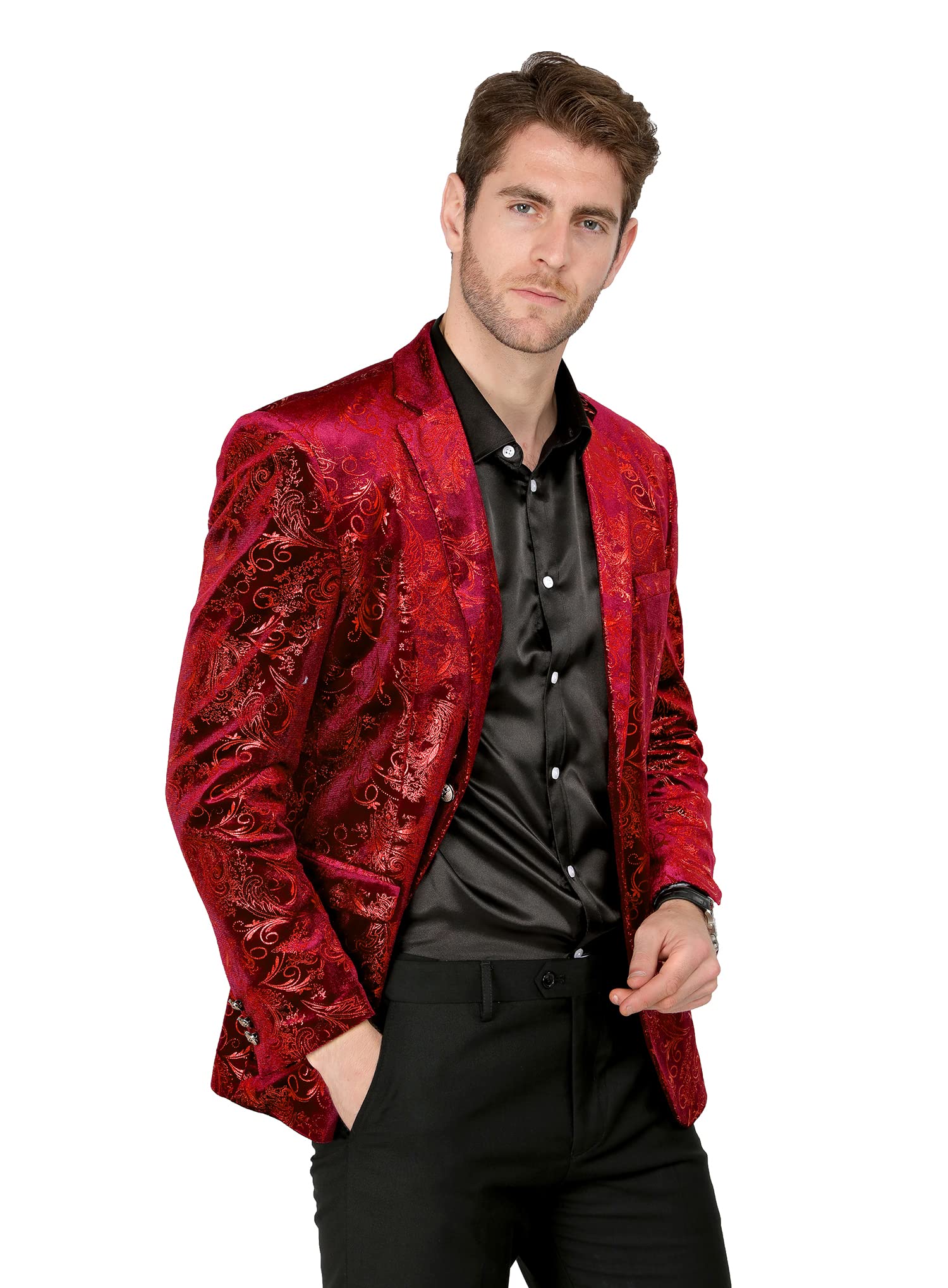 MAGE MALE Men's Dress Party Floral Suit Jacket Notched Lapel Slim Fit Two Button Stylish Blazer Red