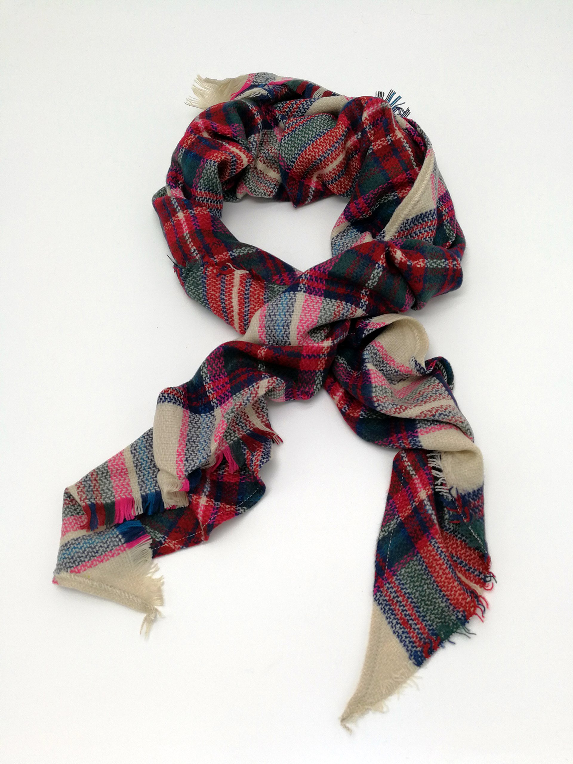 Wander Agio Womens Warm Scarf Triangle Shawls Large Scarves Stripe Plaid Fichu Beige Pink Colour 1