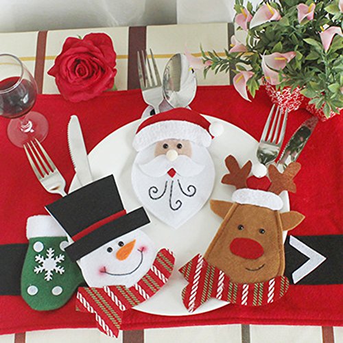 Weimay 1Pcs Christmas Dinner Table Decorations Tableware Holder Christmas Socks Decorations Mini Christmas Stockings Knife Spoon Fork Bag for Xmas Party Dinner Table Decoration