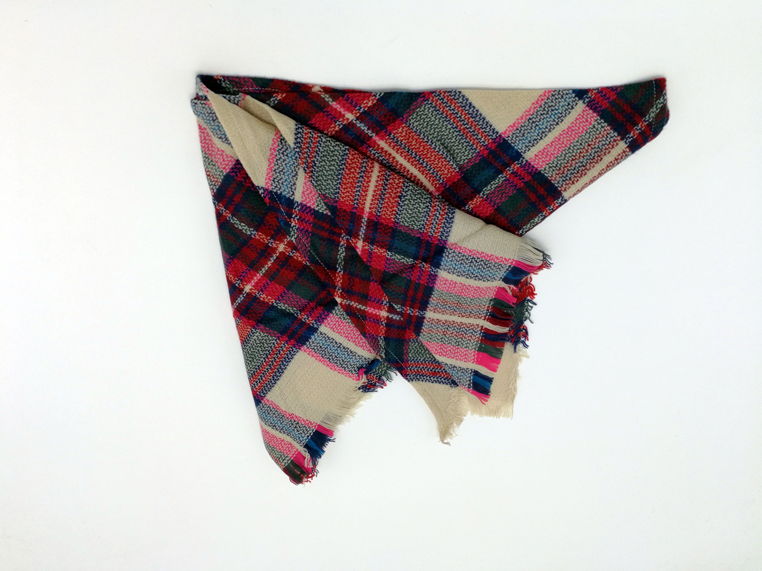 Wander Agio Womens Warm Scarf Triangle Shawls Large Scarves Stripe Plaid Fichu Beige Pink Colour 1