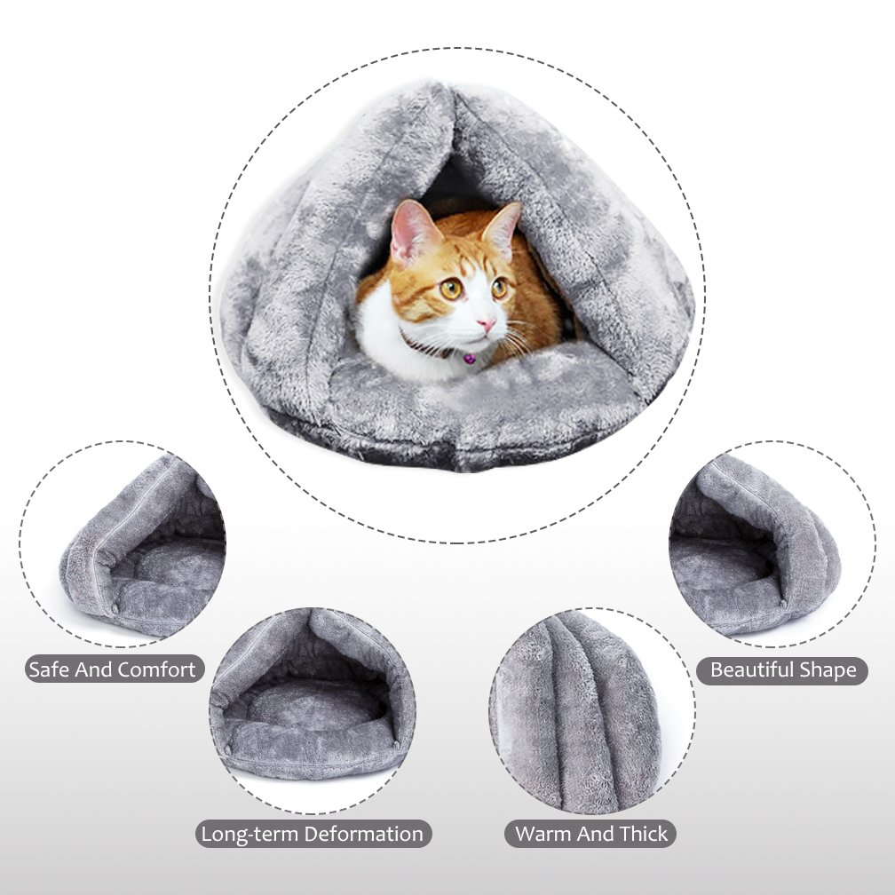 VeMee Cat Bed Cat Sleeping Bag Sleep Zone for Puppy Cat Rabbit Bed Small Animals Shearling Sleeping Bag (Grey)