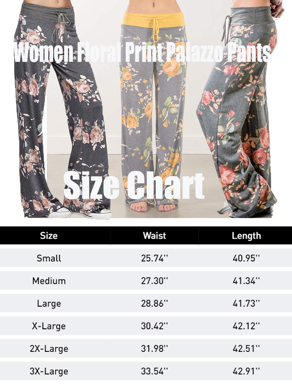 iChunhua Women's Comfy Stretch Floral Print Drawstring Palazzo Wide Leg Lounge Pants(XL,Yellow)