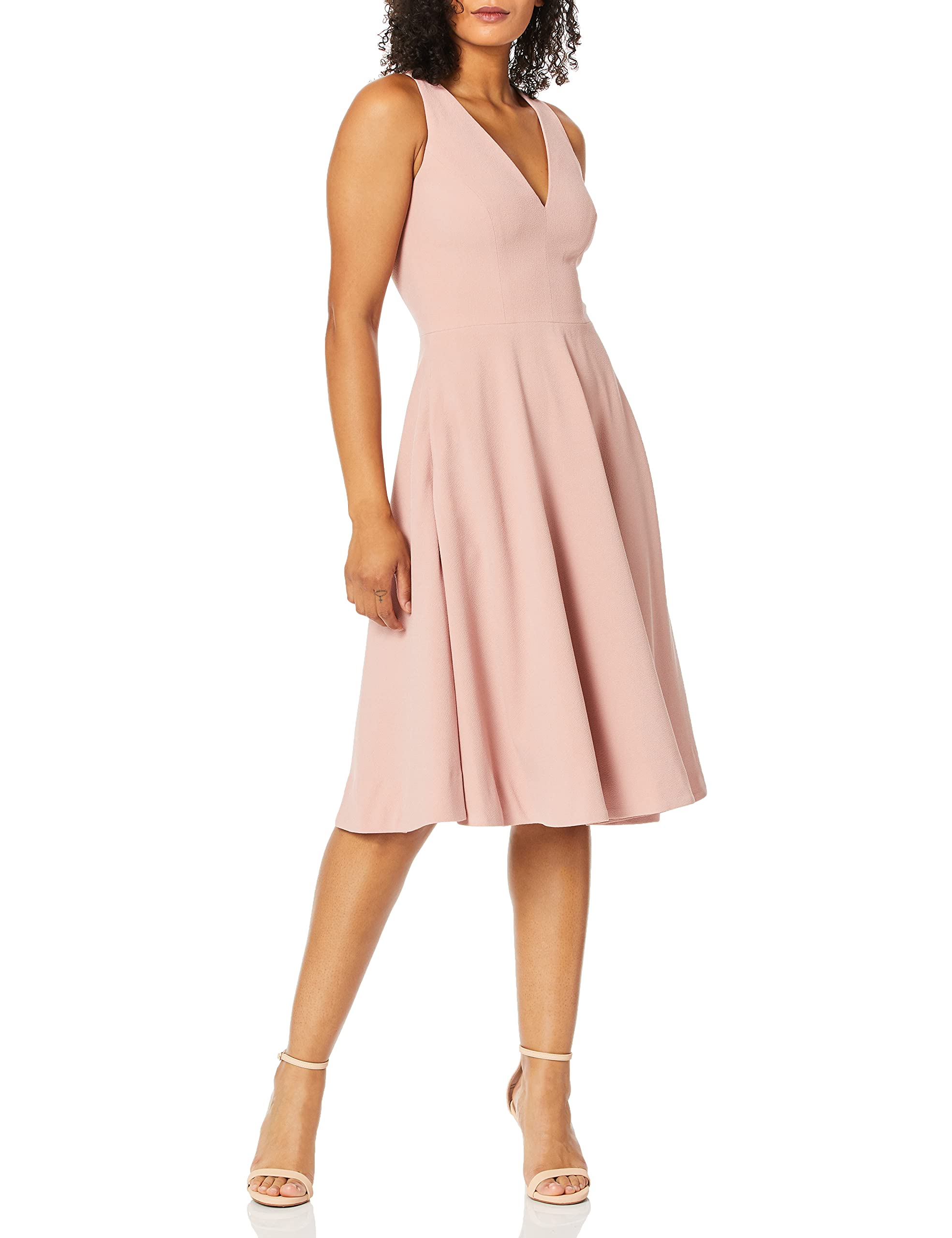 Dress the Population Women's Catalina Solid Sleeveless Fit & Flare Midi Dress, blush XL