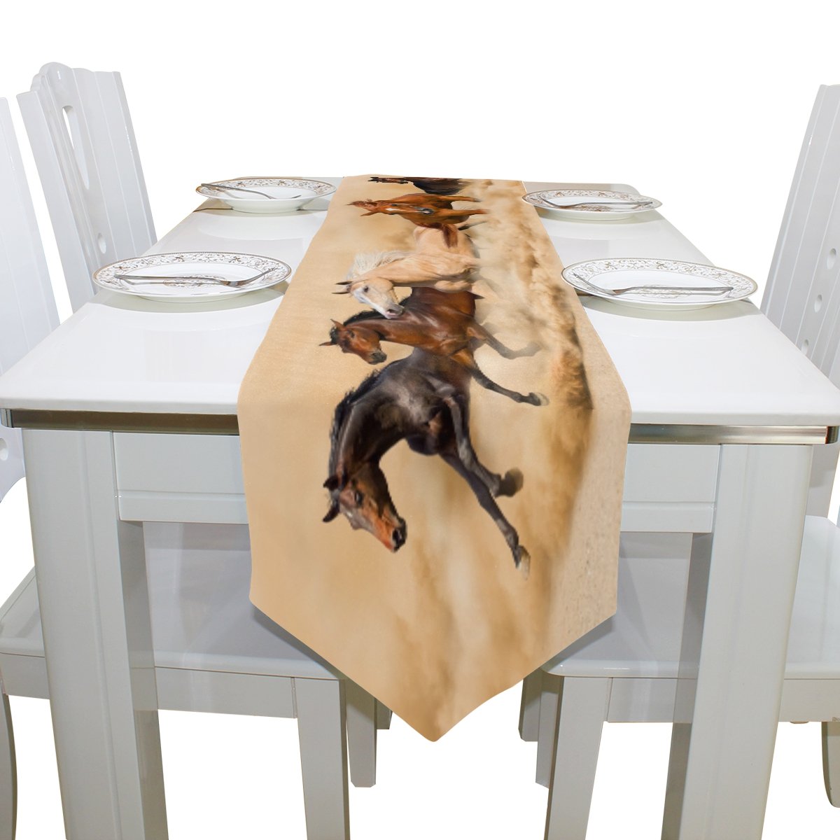 ALAZA Table Runner Home Decor, Stylish Horse Herd in Desert Sand Storm Table Cloth Runner Coffee Mat for Wedding Party Banquet Decoration 13 x 90 inches