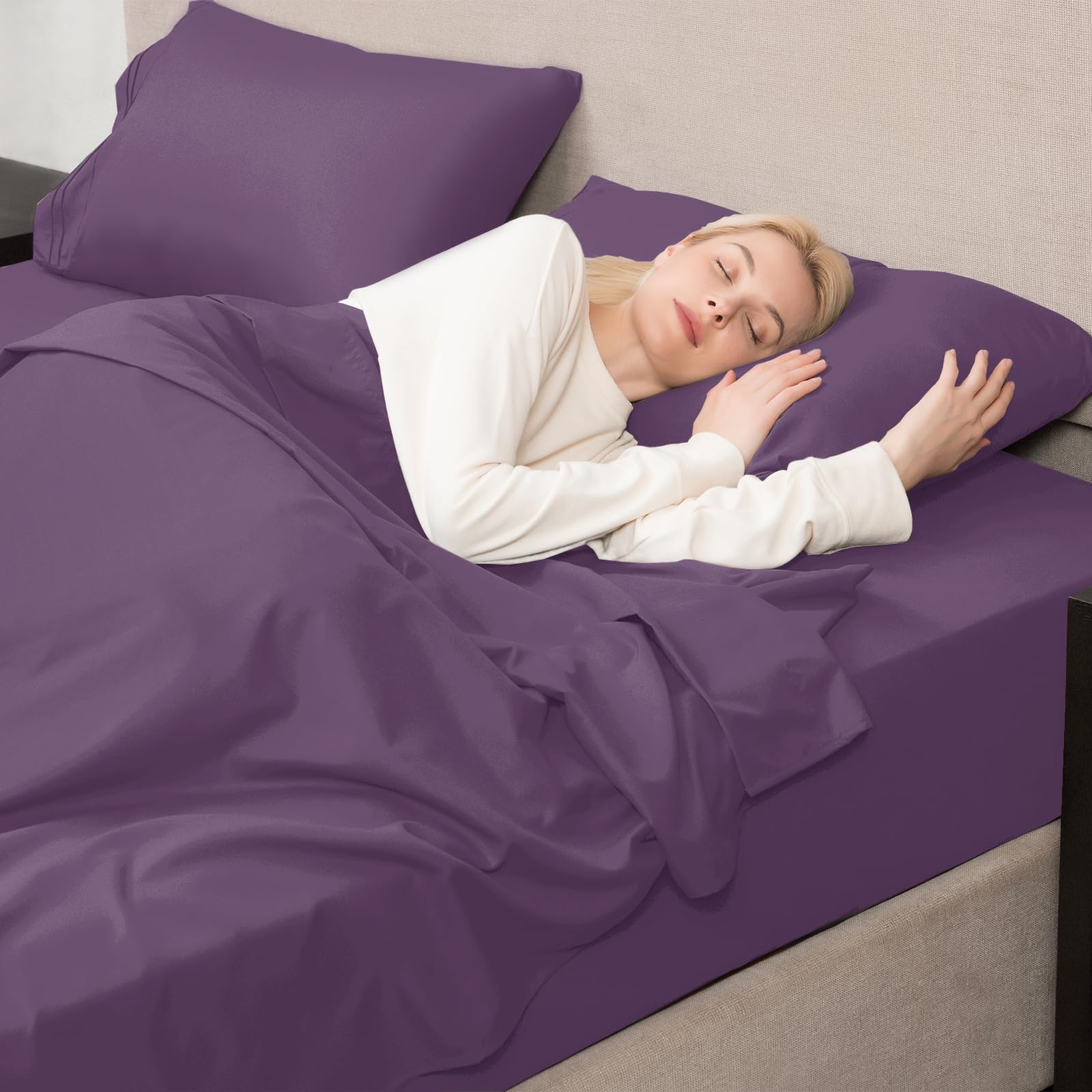 Mejoroom Full Size Sheet Sets - 1800 Collection Microfiber Bed Sheet Set with 16 Inch Deep Pocket Fitted Sheet, Soft, Breathable, Wrinkle, Fade & Stain Resistant - 4 Piece (Full, Purple)