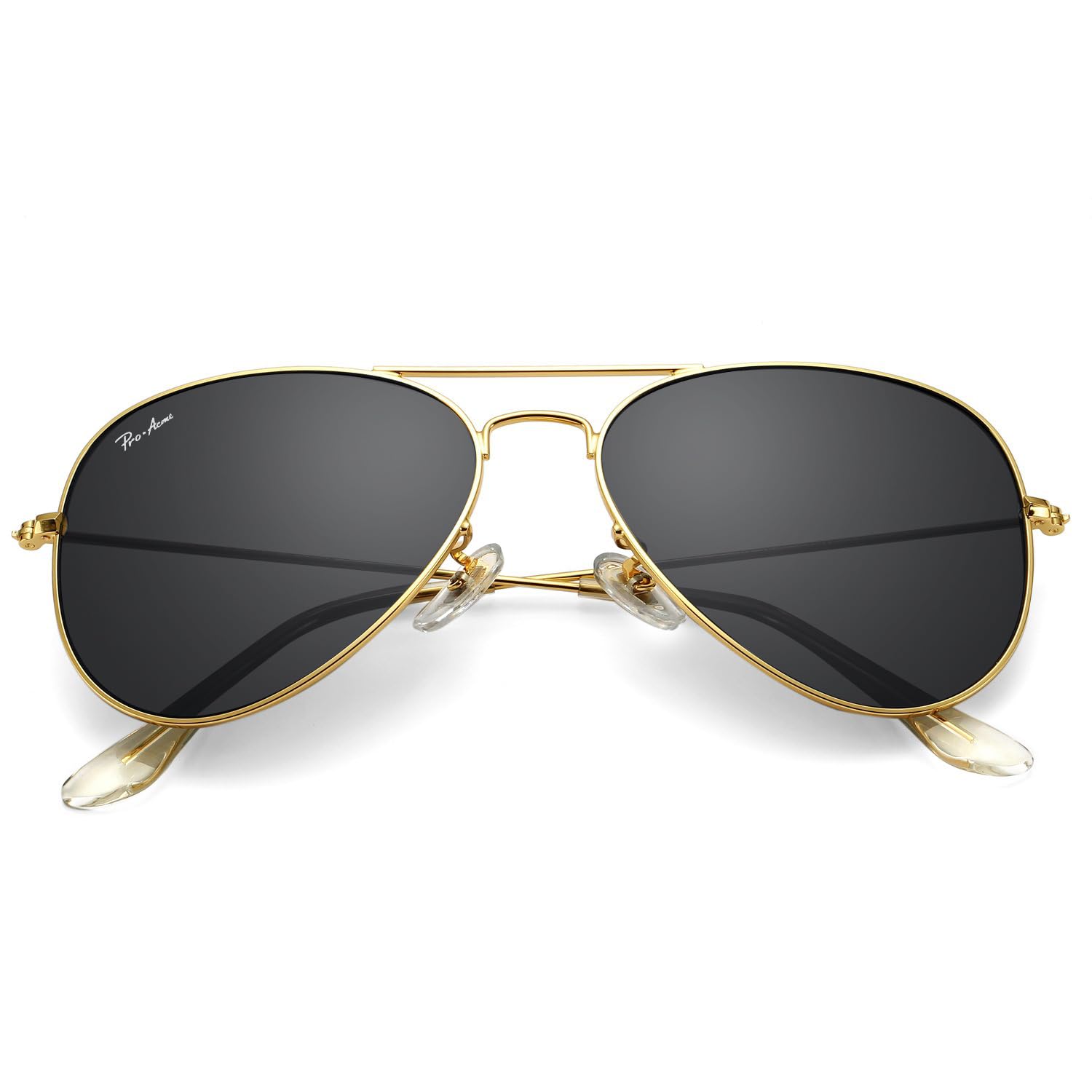 Pro Acme Classic Aviator Sunglasses for Men Women 100% Real Glass Lens (Gold/Grey)