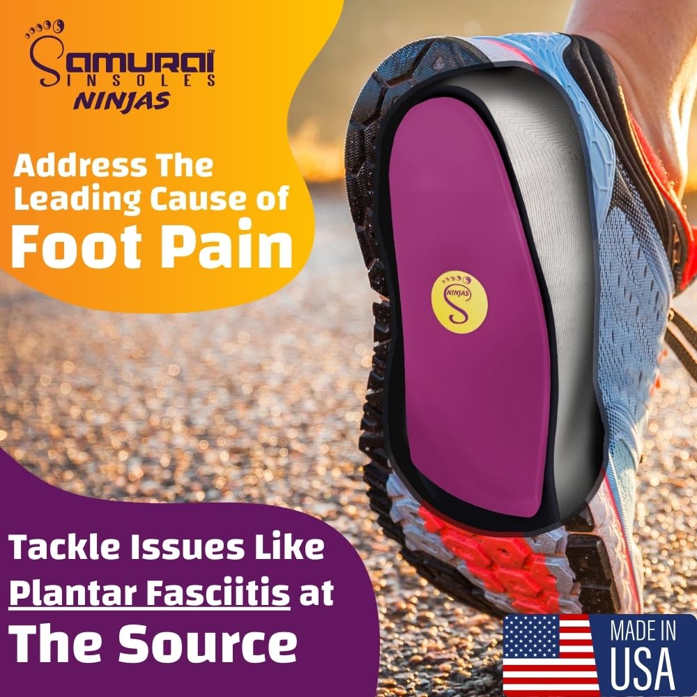 Samurai Insoles Ninjas Plantar Fasciitis Relief Insoles - Podiatrist Designed, Orthotic Lab Made in The USA Arch Support Shoe Insert for Mens 9-9.5 or Womens 11-11.5