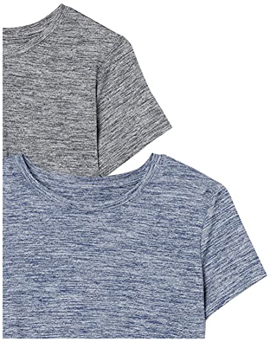 Amazon Essentials Women's Tech Stretch Short-Sleeve Crewneck T-Shirt (Available in Plus Size), Pack of 2, Black Heather/Navy Heather, Medium