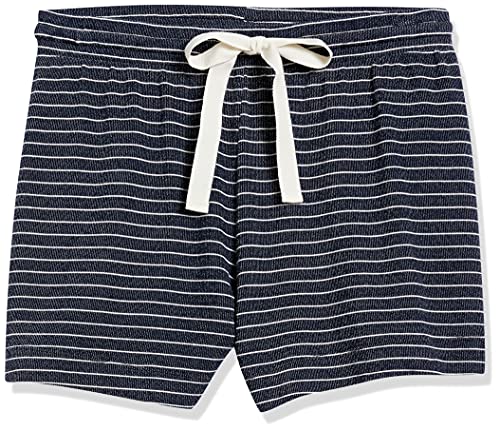 Amazon Essentials Women's Lightweight Lounge Terry Pajama Shorts, Navy White Mini Stripe, Medium